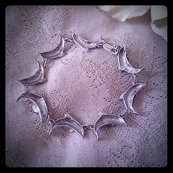 Vintage | Jewelry | Vintage Sterling Dolphin Link Bracelet | Poshmark
